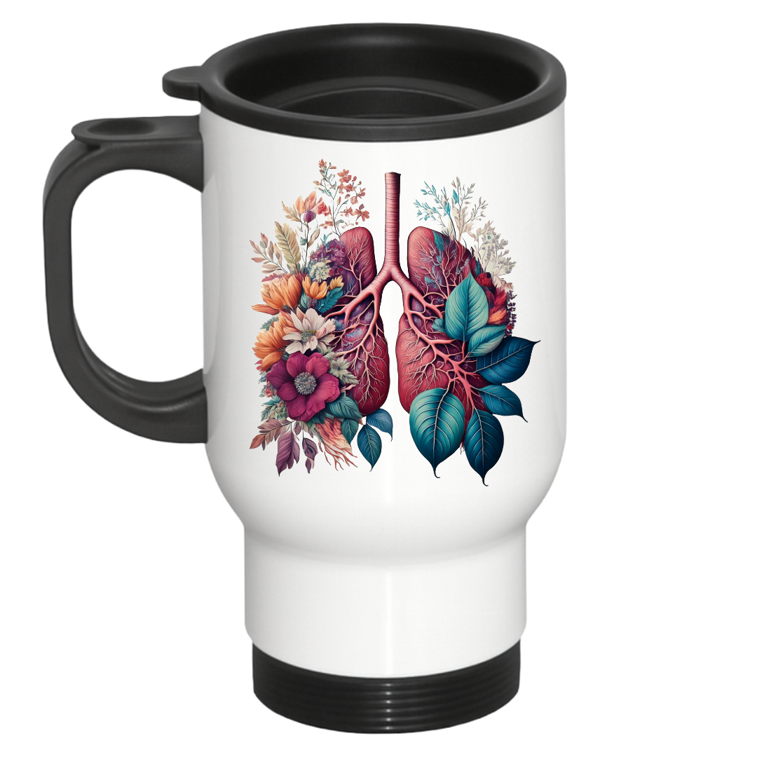 Termohrnek 450ml "Plíce v květech" | Originální hrnek pro zdravotníky ...