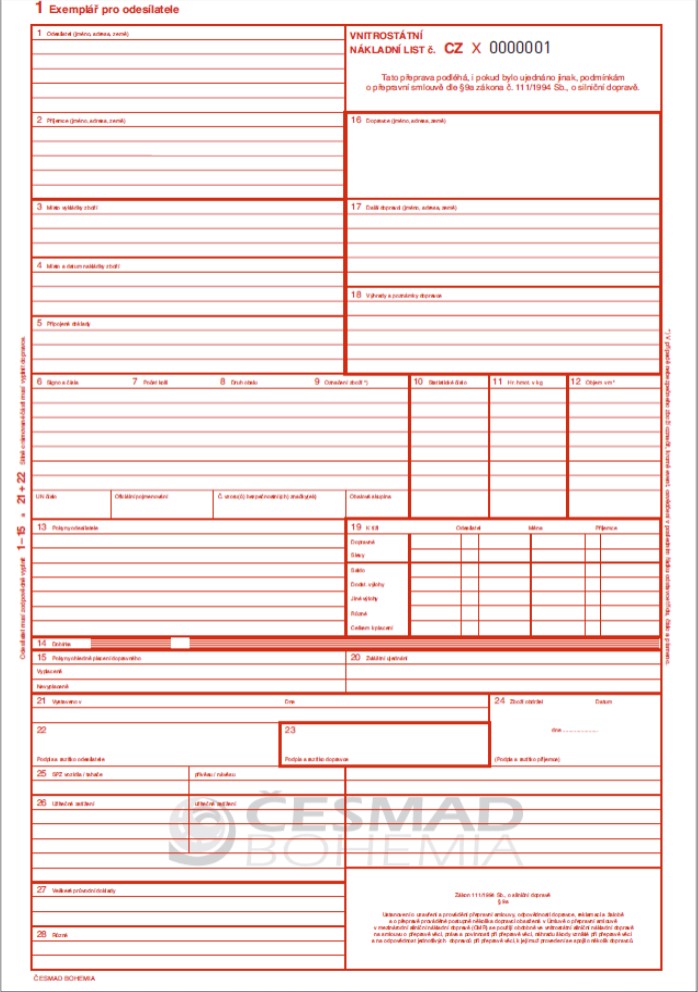 Nákladní list CMR vnitrostátní 3-listý - mujtruck.cz