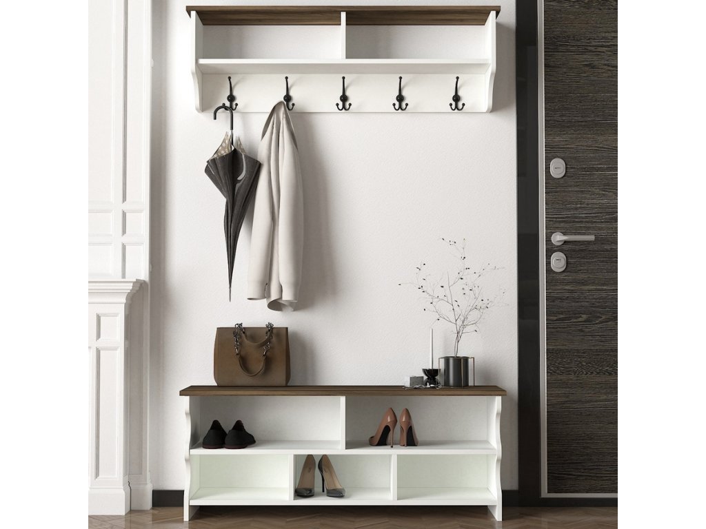 Botník s věšákem EGITO bílá/ořech Nábytek Pyramida