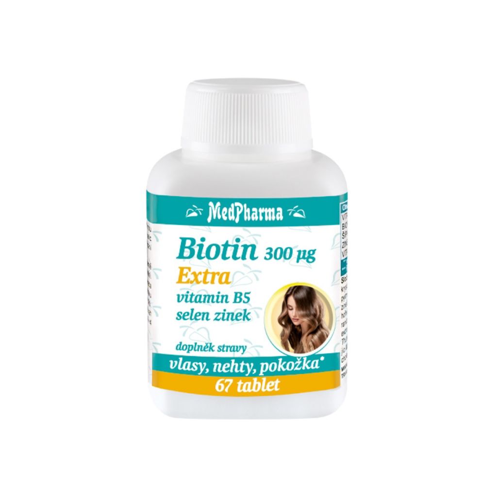 MedPharma Biotin Extra, Vitamin B5, Selen, Zinek, 67 tabliet - Nutrimax.sk