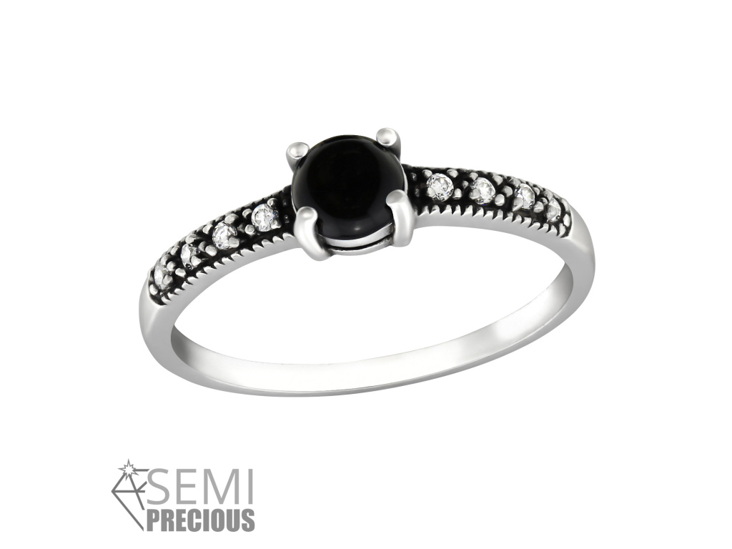 3992 Stříbrný prsten ČERNÝ ONYX Ag 925; ≤1,65 g - Stříbrné šperky Olivie.cz