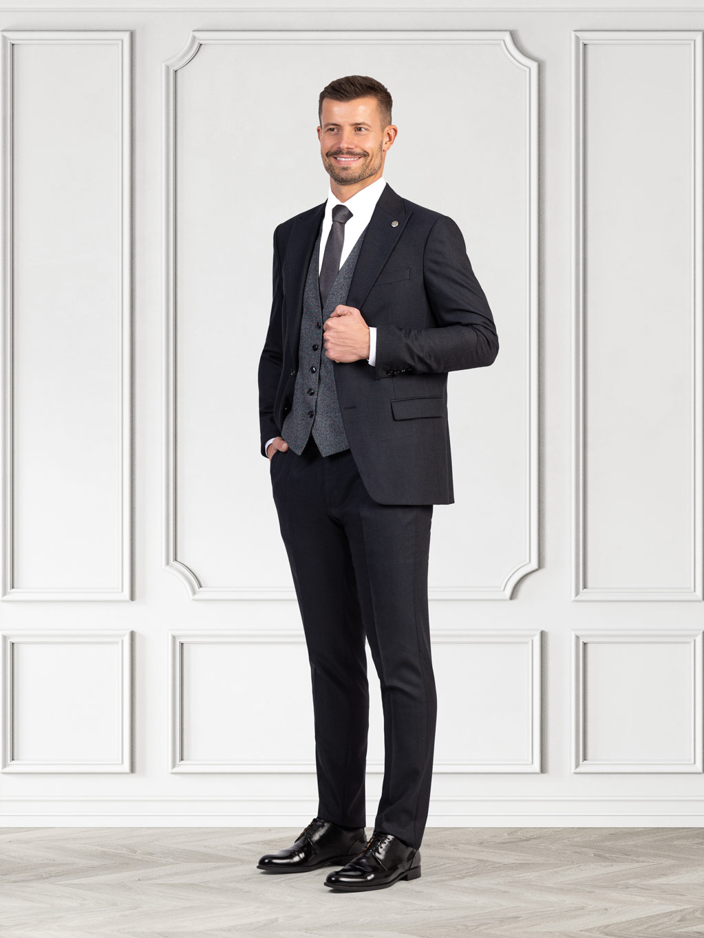 Pánský oblek s vestou MONZA - antracit - PÁNSKÁ MÓDA