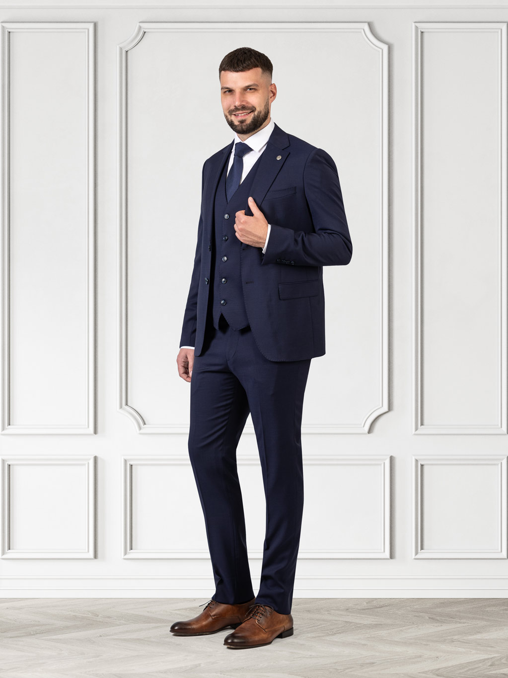 Pánský vlněný oblek NEAPOL modrý - PÁNSKÁ MÓDA