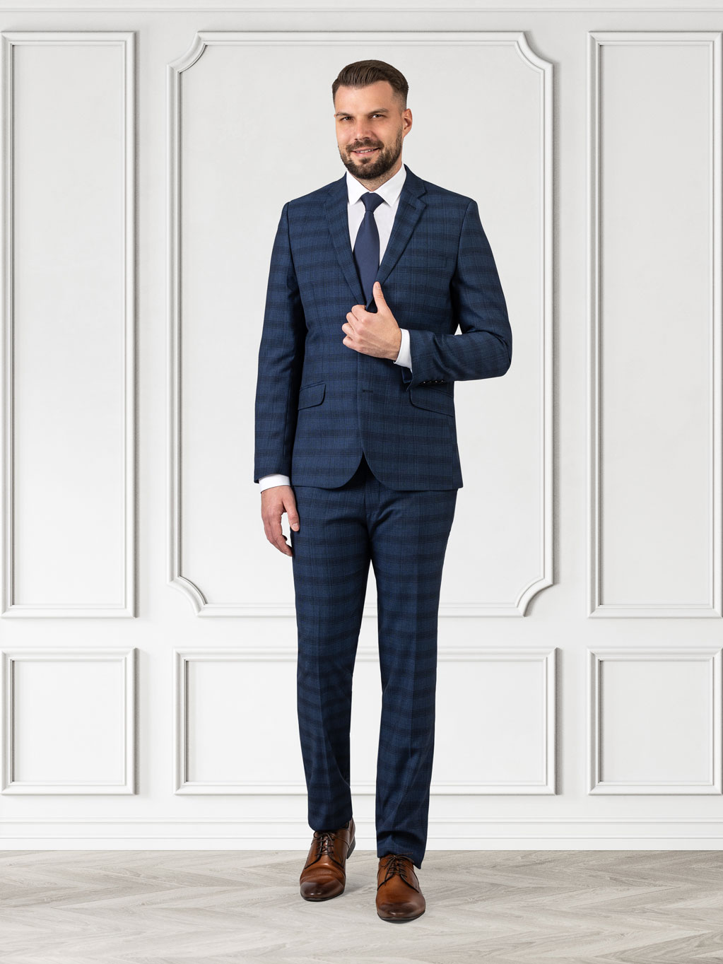 Pánský oblek BALI kostkovaný modrý - PÁNSKÁ MÓDA