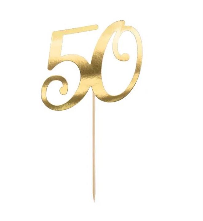 Dekorace - zápich na dort - 50 - narozeniny - Happy birthday - zlatá ...
