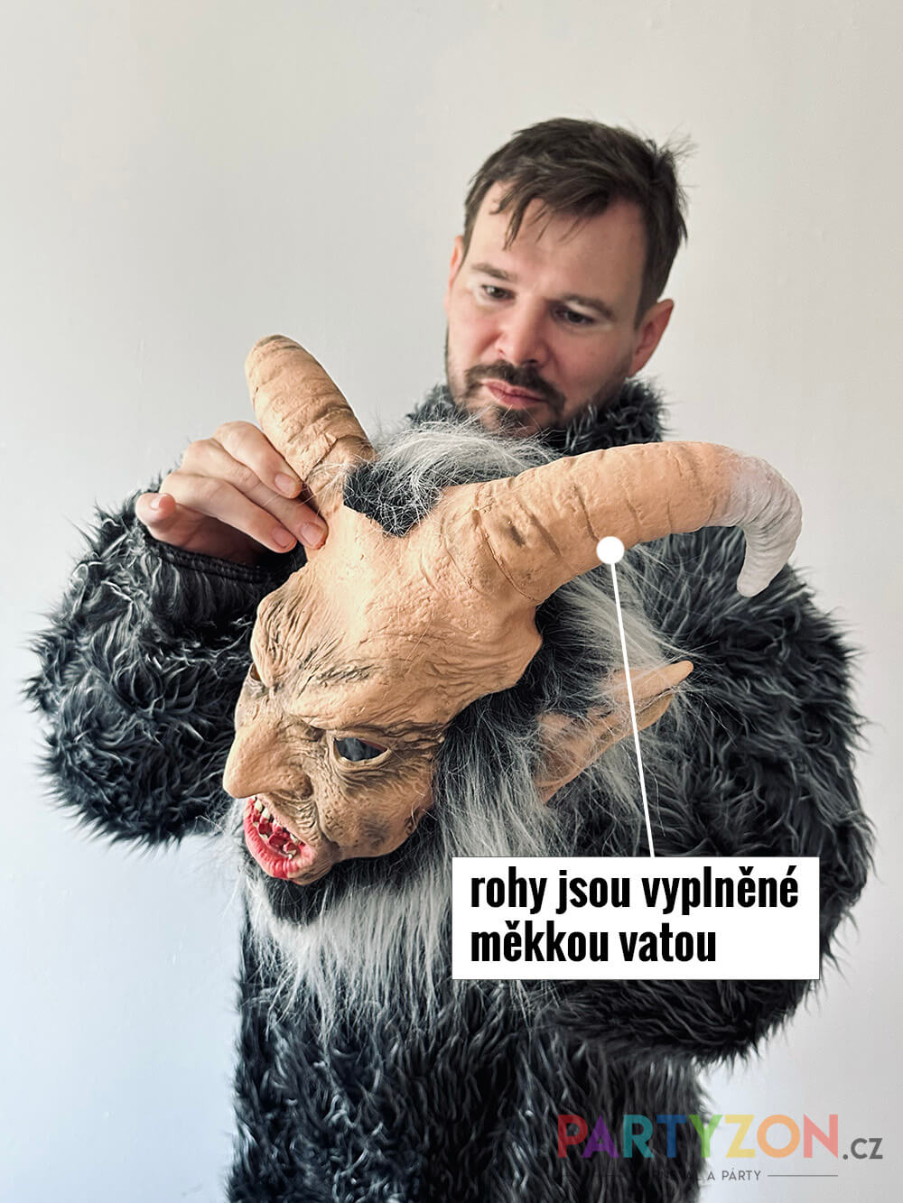 Maska čerta Krampus šedý - masky čertů | PARTYZON.cz