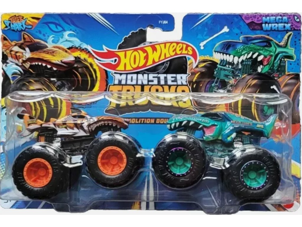 Hot Wheels Monster Trucks Demolition Doubles Tiger Shark Vs MegaWrex ...