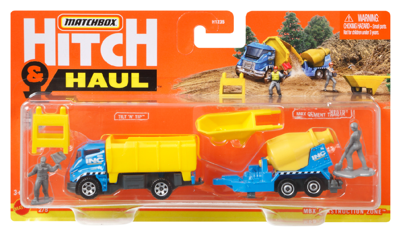 Matchbox Hitch and Haul Mbx Construction Zone Tilt n Tip and Mbx Cement ...