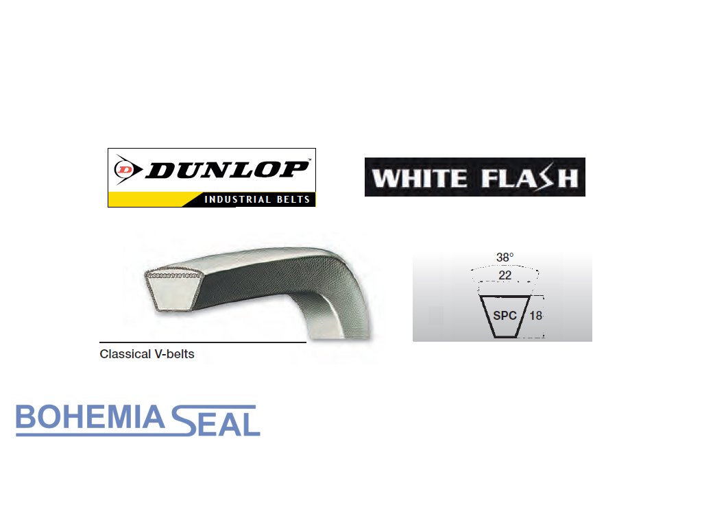 V-belt SPC 21 x 3620 Lw, 3650 La, Dunlop White Flash | Bohemia Seal