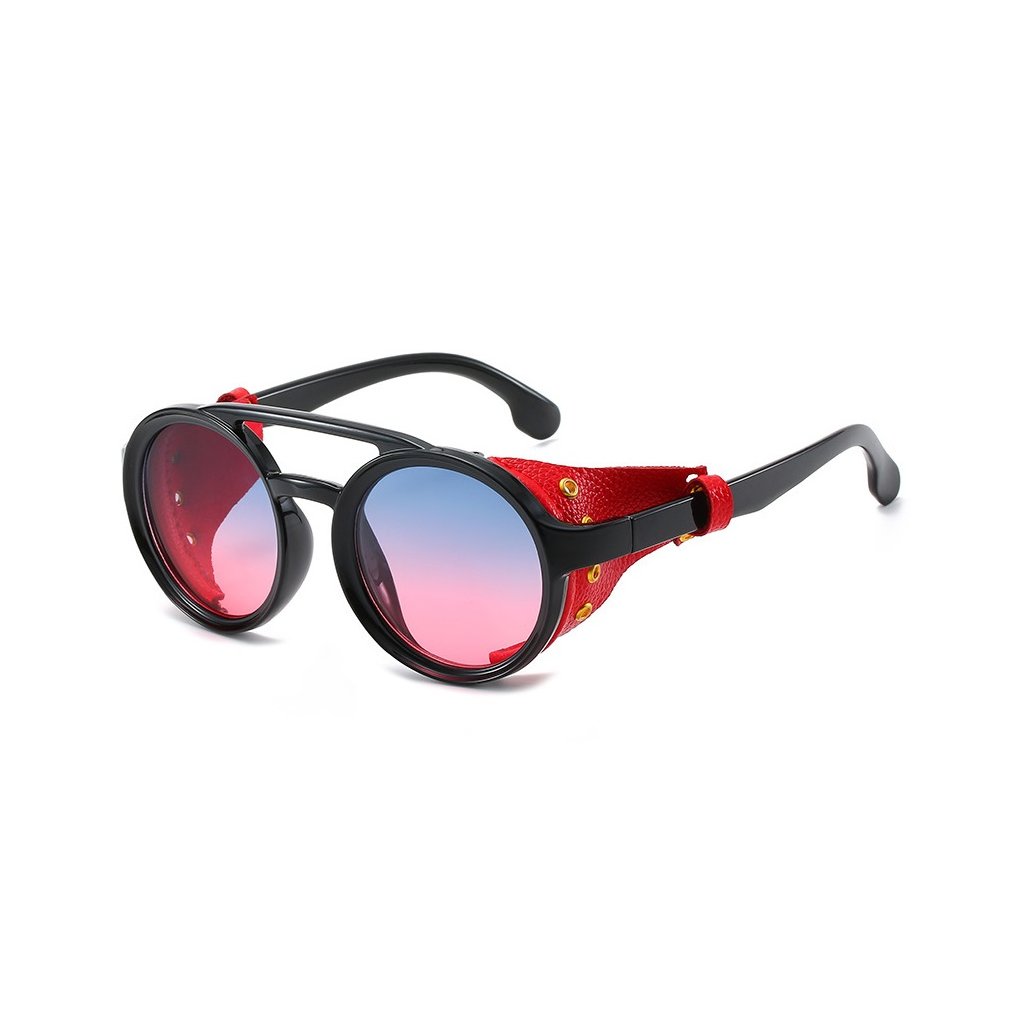 STEAMPUNK brýle s koženým bočním štítem | Red - RAVEshop.cz