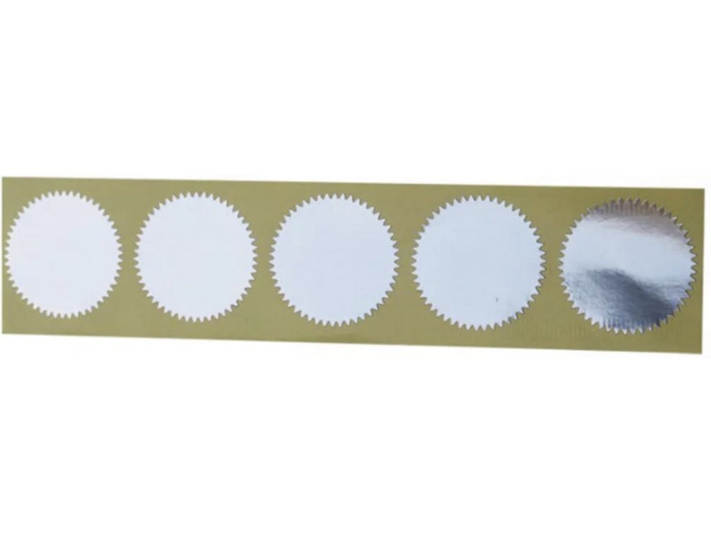 Stříbrné samolepky pro reliéfní razítka - Ø4,5cm - ochrana dokumentu ...