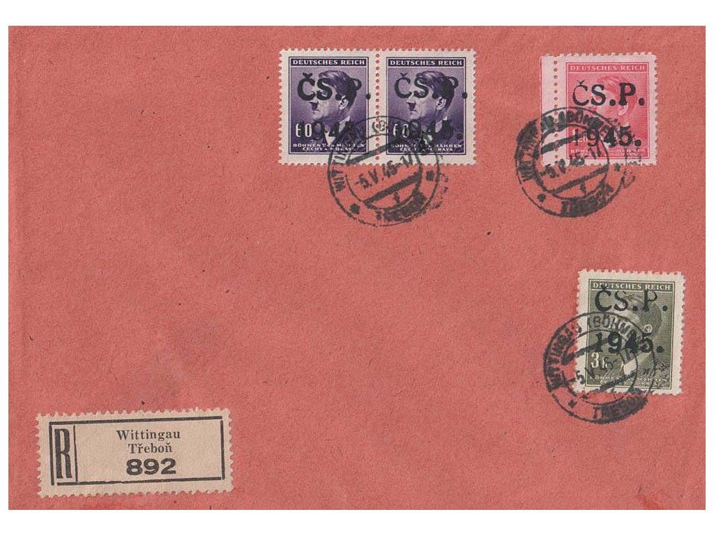 Třeboň, R-dopis vyfr. zn. s revolučními přetisky - Sbírám.cz