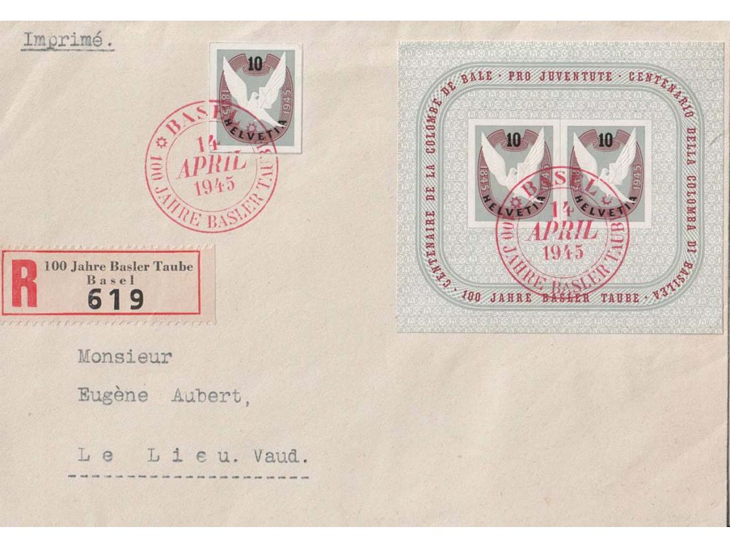 1945, DR Basel, R-dopis vyfr. aršíkem Basel, prošlé, dv - Sbírám.cz