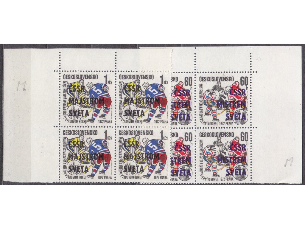 1972, 60h-1Kčs přetisk. série, rohové 4bloky s DV na ZP10 u 60h a ZP1 u ...