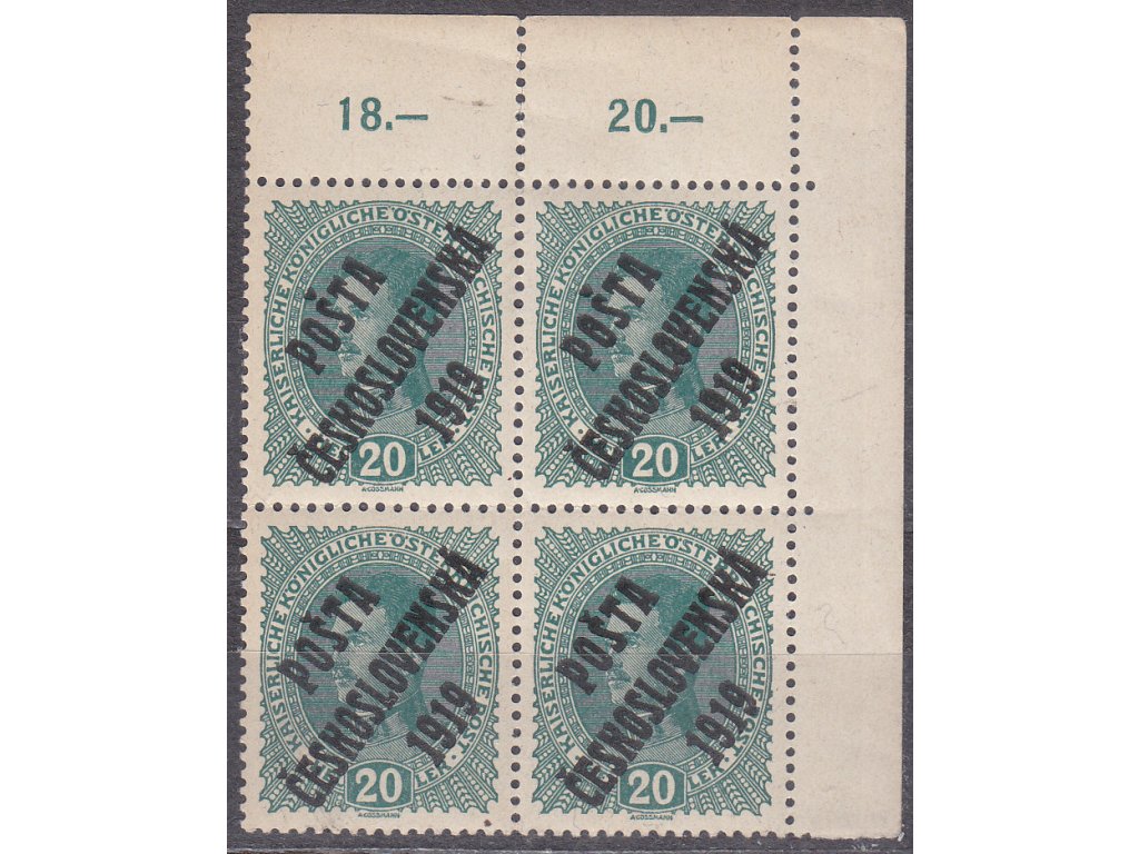 20h Karel, rohový 4blok s počitadly, Nr.39, **/*, lehce povoleno v ...