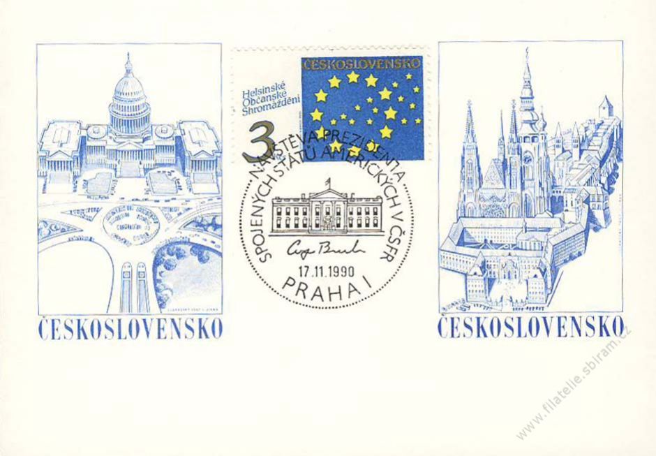 1990, Praha, Návštěva prezidenta USA, pamětní list - Sbírám.cz