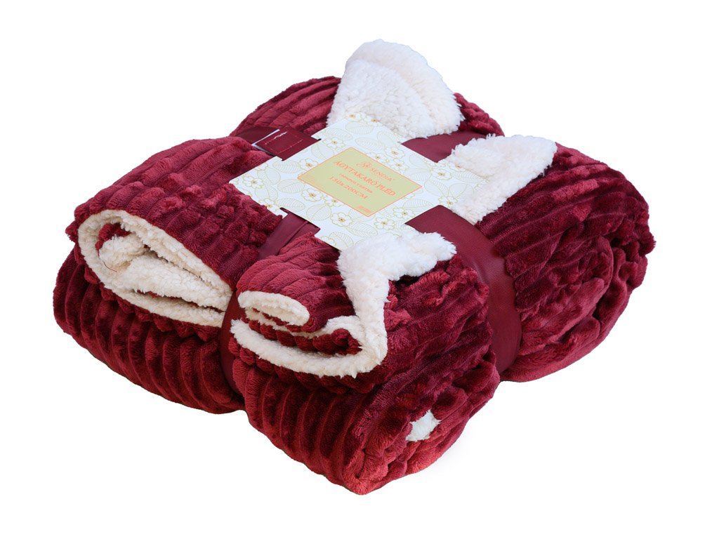 Luxusní vínová beránková deka z mikroplyše s pruhy, 150x200 cm ...