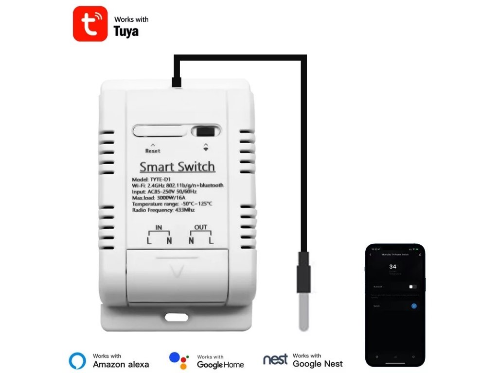 Tuya TH16 wifi spínač s čidlem wifi termostat s měřením spotřeby ... Tuya TH16 wifi spínač s čidlem wifi termostat s měřením spotřeby ...