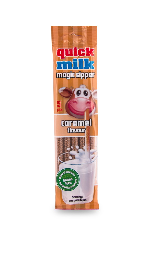 Quick Milk Magická brčka do mléka příchuť karamel 30 g | SnackStore.cz