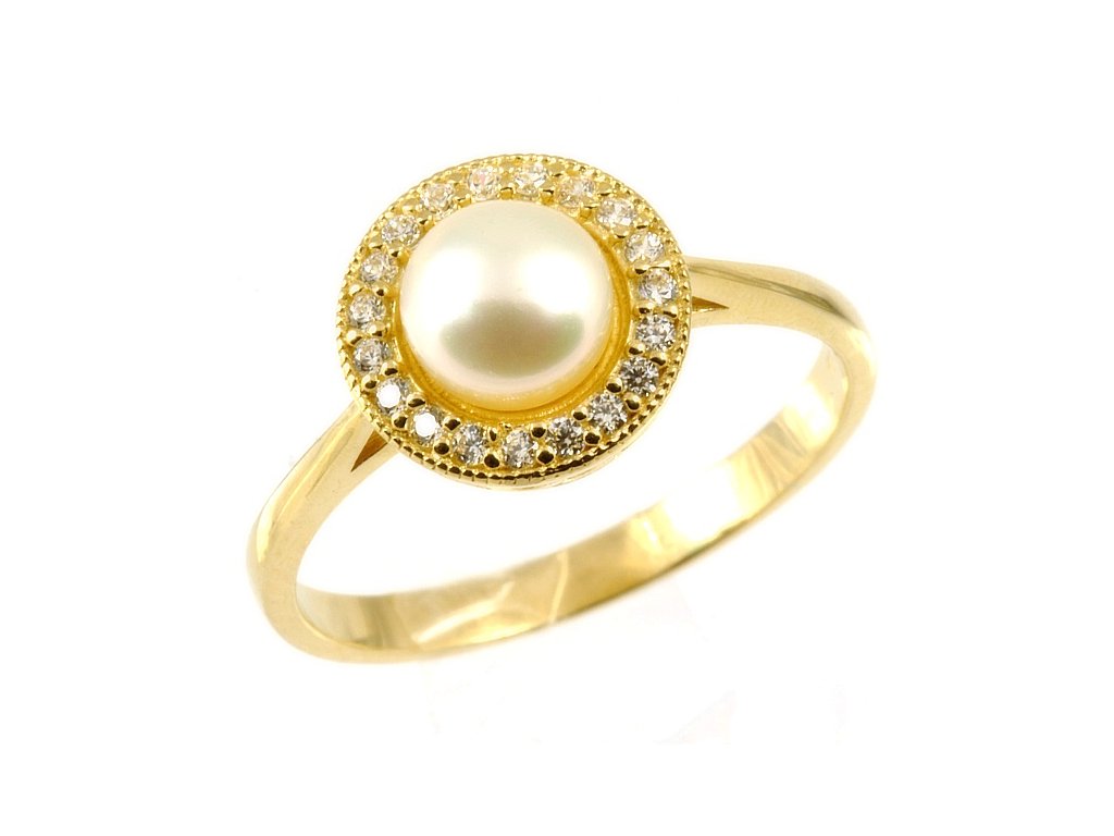 Zlatý dámský prsten s perlou 1592 - ŠPERKY-NM