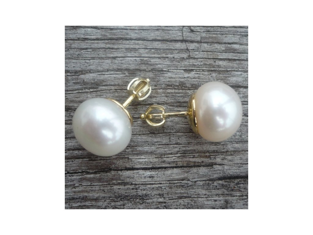 Zlaté náušnice s perlou 1302 na šroubek - ŠPERKY-NM