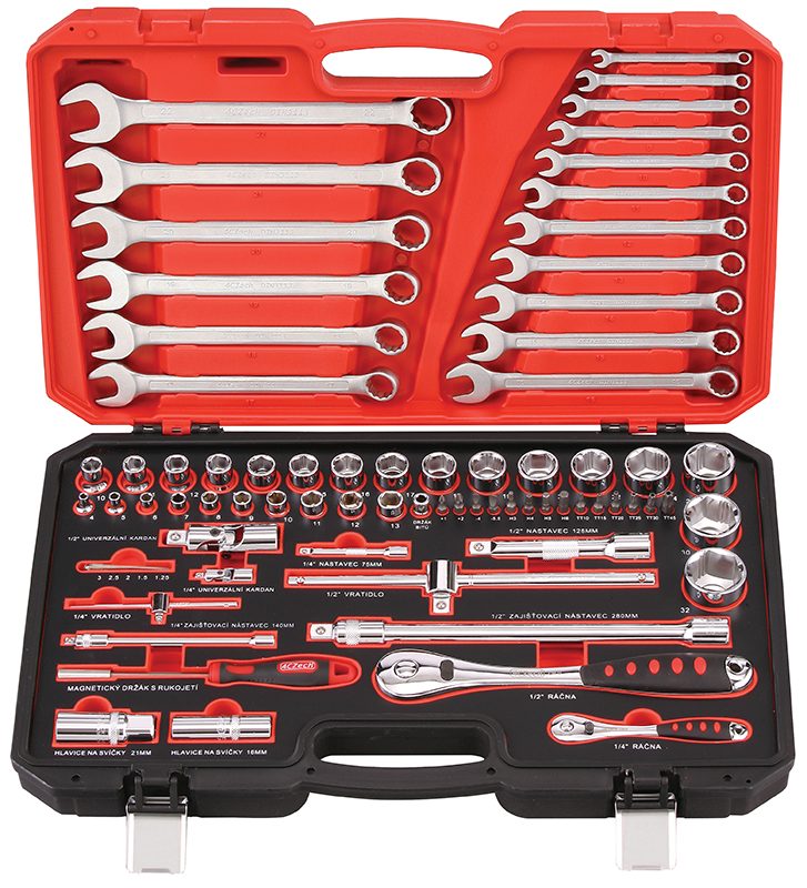 1/4" + 1/2" 76dielna sada náradia 4-32mm + 2 ráčny 72 zubov + kľúče 1/4 ...