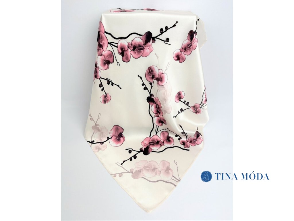 Dámský malý letuškový hedvábný šátek čtvercový květovaný růžový bílý ...