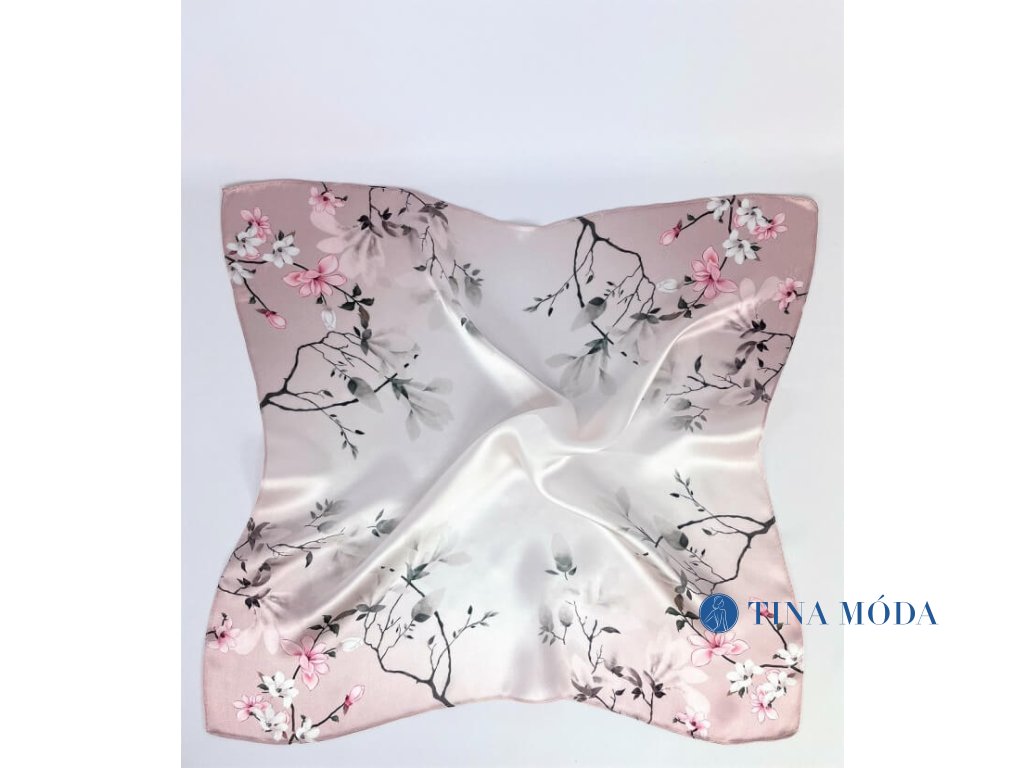 Malý letuškový hedvábný šátek květovaný růžový 50 cm 100% hedvábí ...