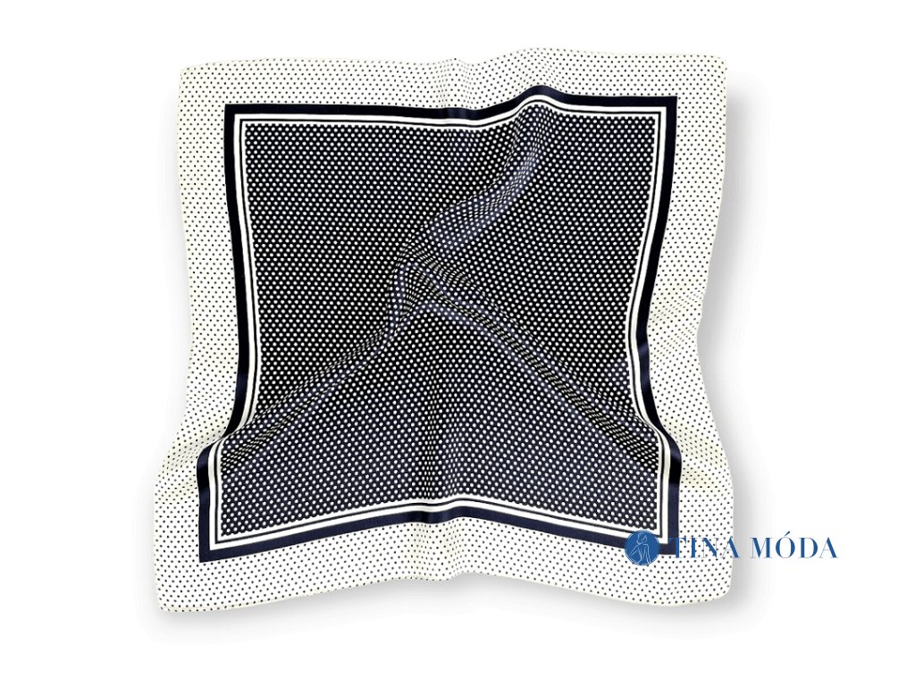 Malý letuškový hedvábný šátek puntíkovaný bílý modrý s puntíky 50 cm ...