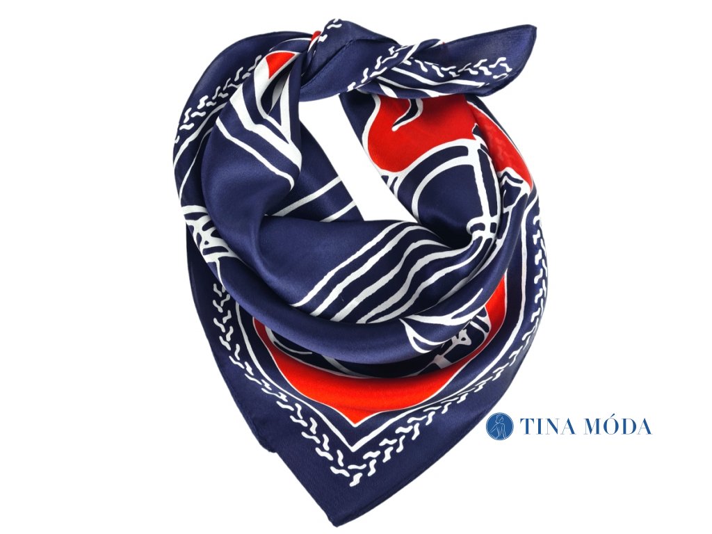 Dámský malý letuškový hedvábný šátek modrý, červený a bílý 100% hedvábí ...