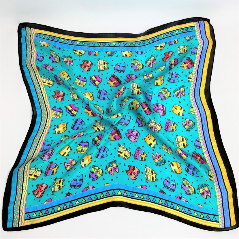 Dámský malý letuškový hedvábný šátek čtvercový modrý tyrkysový 100% ...