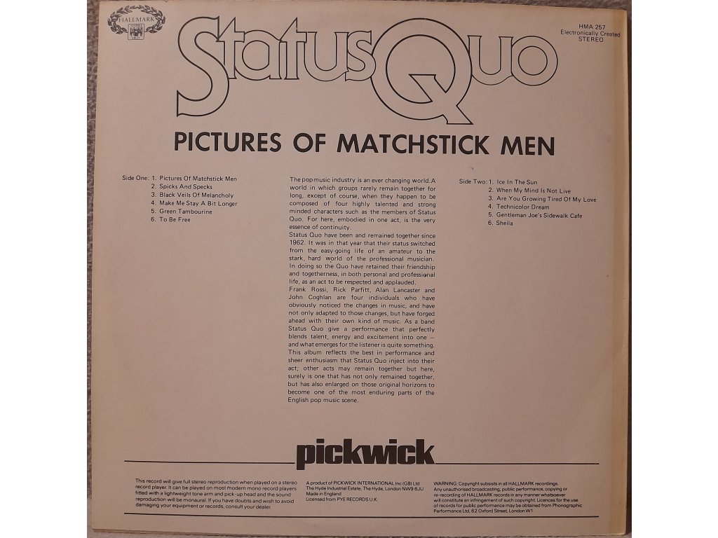 Status Quo - Pictures Of Matchstick Men, 1976 - Vinyl Forever