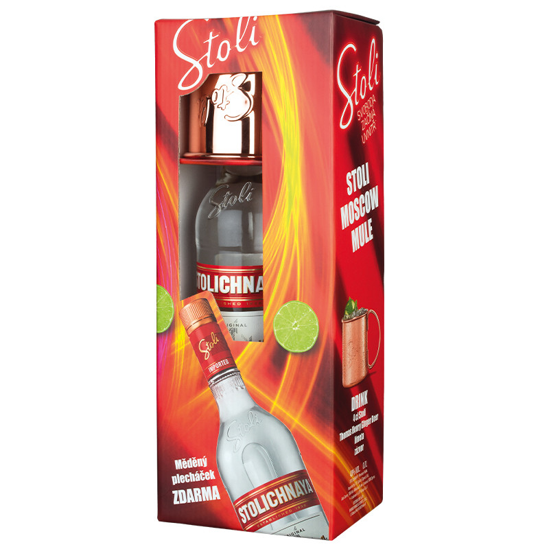Stoli Vodka Stolichnaya Original Vodka v dárkovém balení s plecháčkem ...