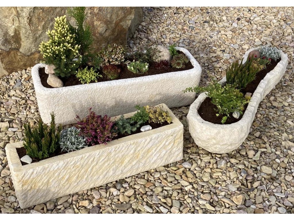 AKCE 2ks Kamenný truhlík z pískovce - truhlík, délka 84cm, šířka 29cm, výška 22cm - ZAHRADNÍ ...