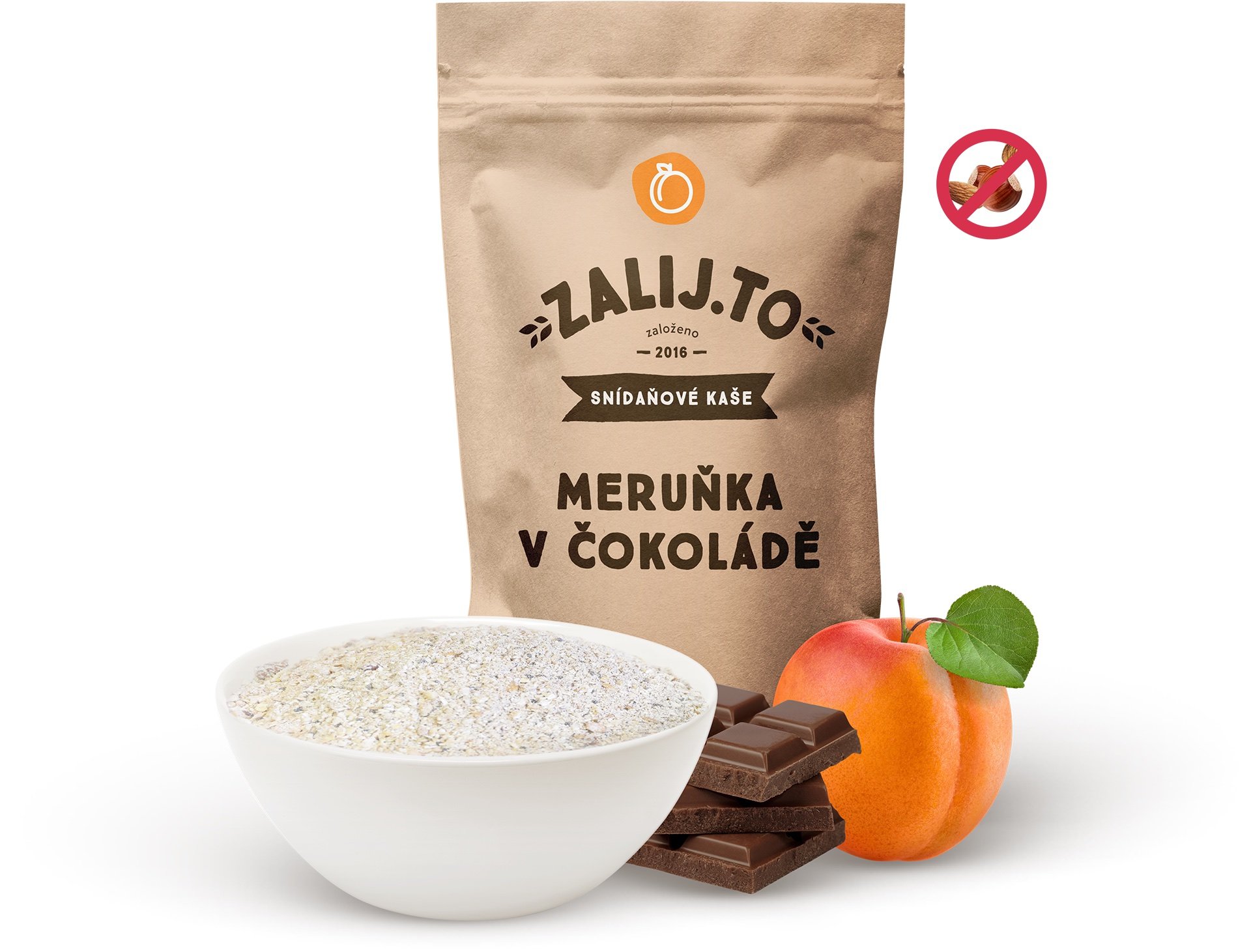 Bezořechová ovesná kaše Meruňka v čokoládě - Zalij.To