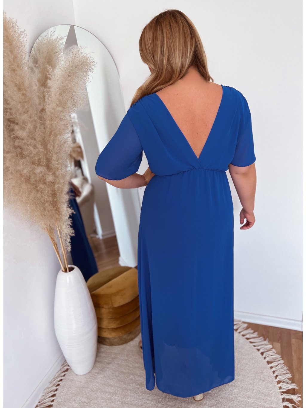 Dlouhé šaty s krátkým rukávem - královská modrá - ZAZZA.cz