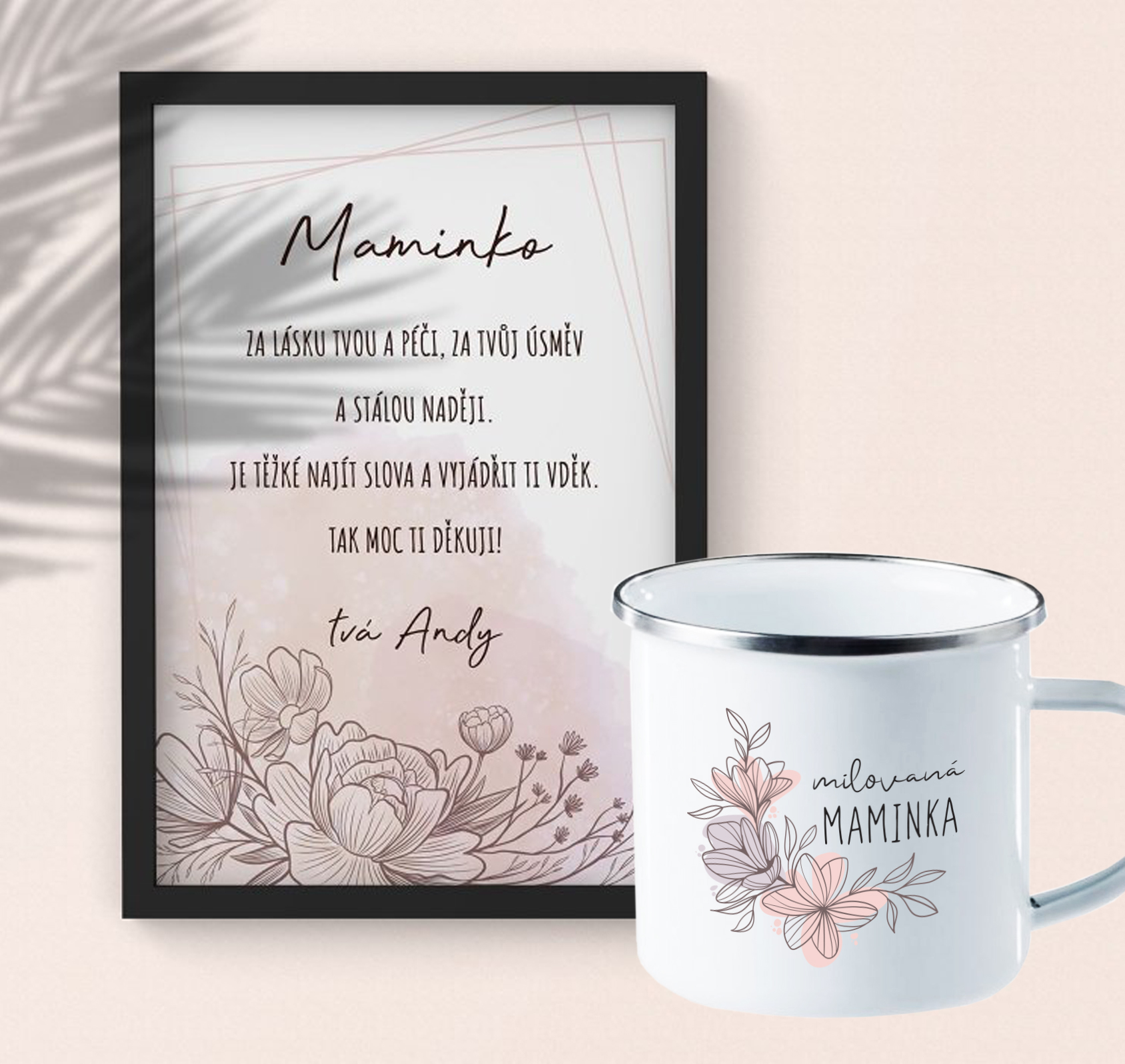 Plakát s věnováním + Plecháček MILOVANÁ MAMINKA - Zenavico.cz