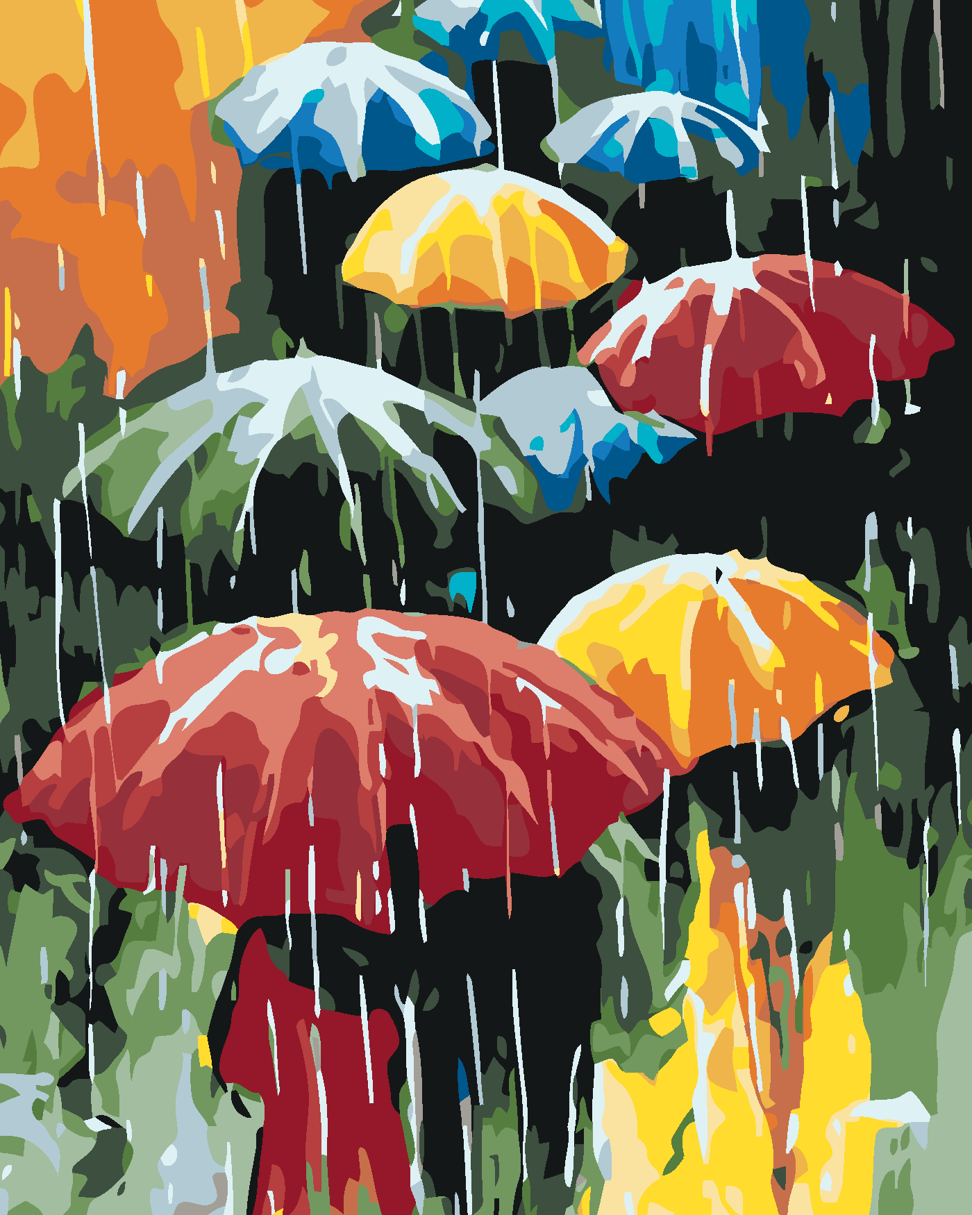 Maľovanie podľa čísel - FAREBNÉ DÁŽDNIKY - ZUTY