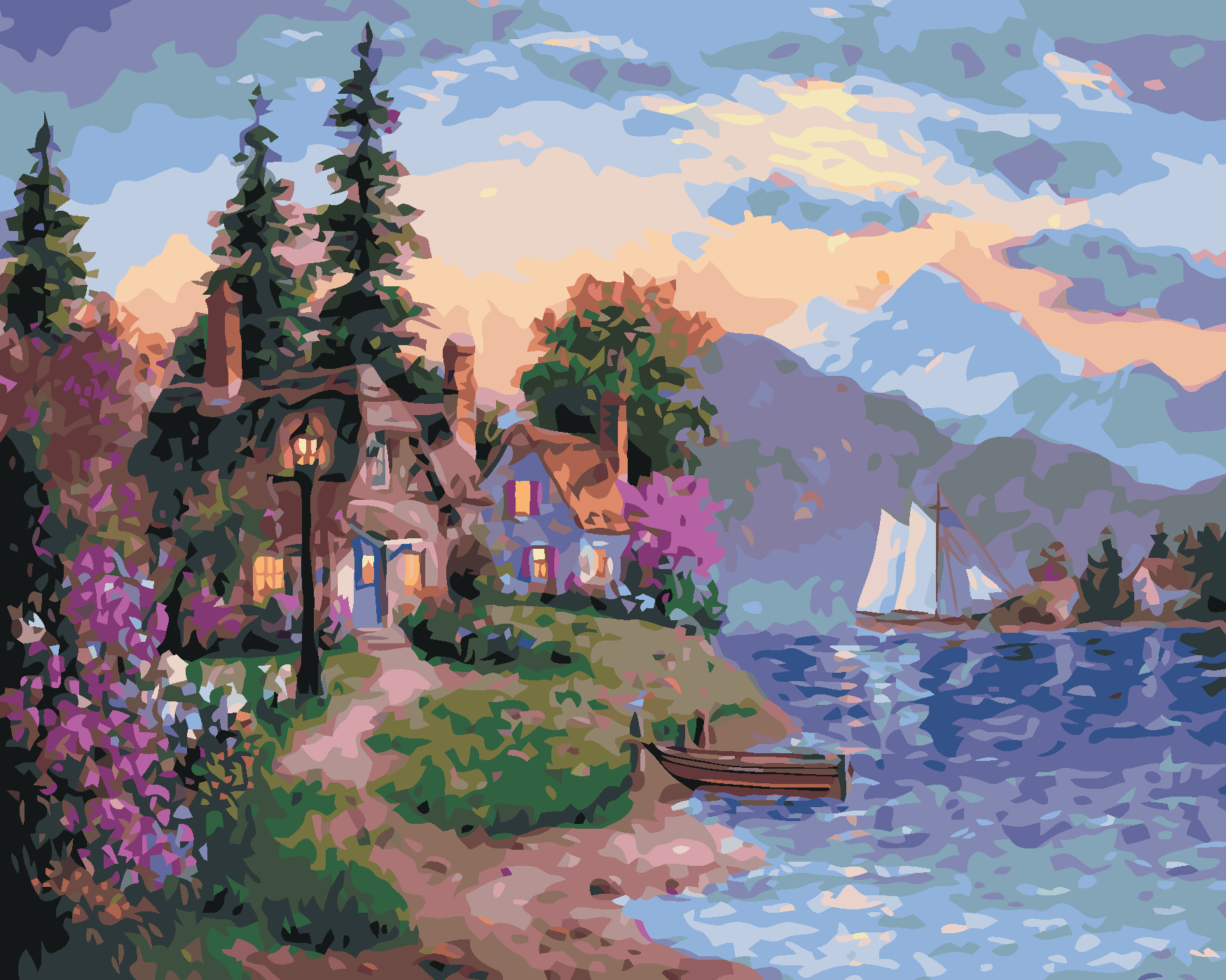 Maľovanie podľa čísel - CHATY V HORÁCH - ZUTY